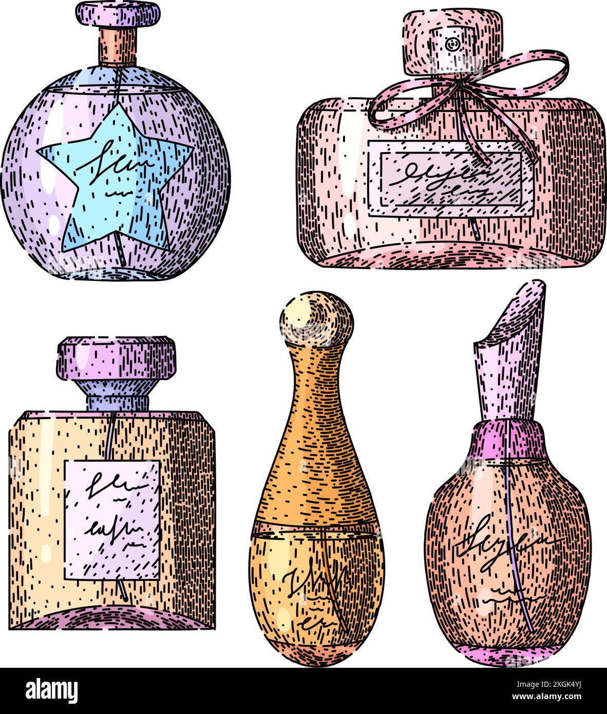 perfum bottle female set sketch hand drawn vector Stock Vector Image ...