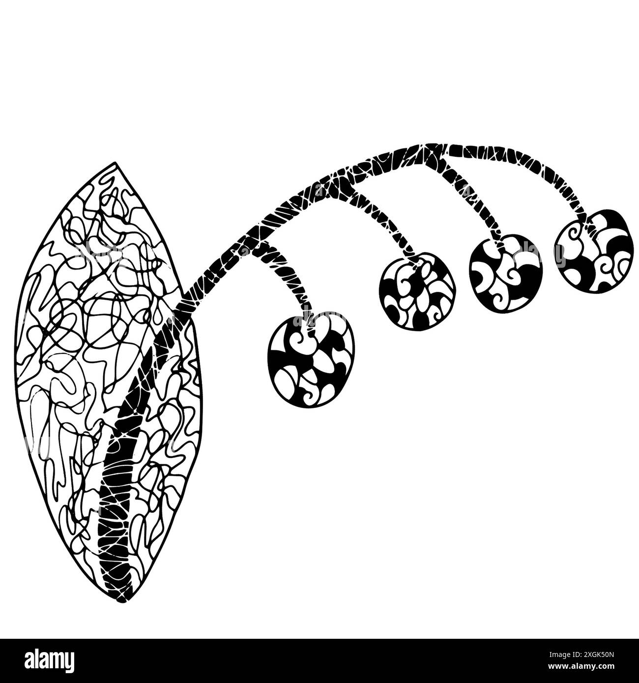 Abstract lace forest flower with leaves and berries. Mysterious forest ...