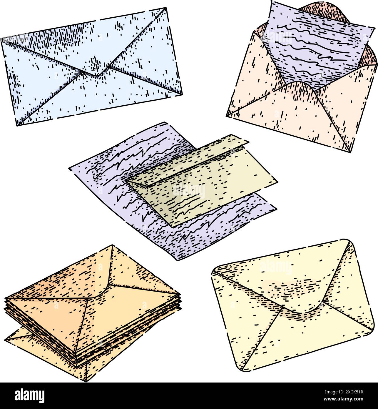 mail paper set sketch hand drawn vector Stock Vector Image & Art - Alamy