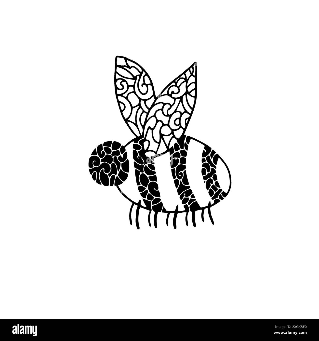 Mystical lace cute bee. Mysterious forest hand-drawn line art on a ...
