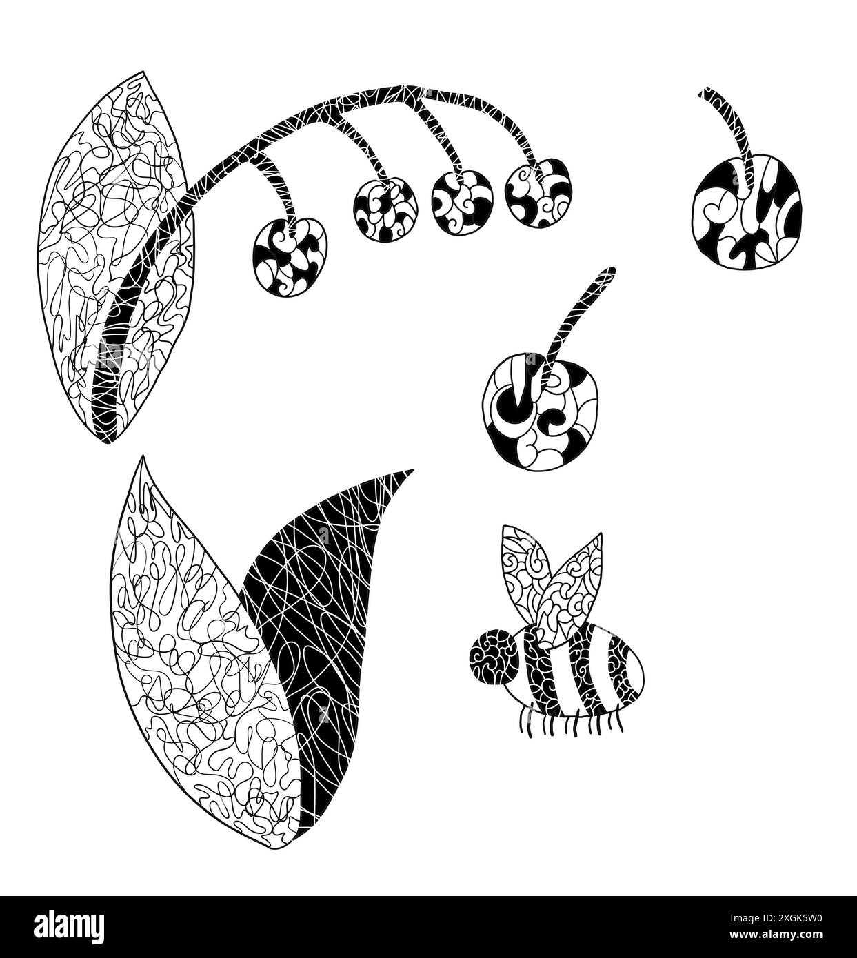 Unusual abstract lace forest vegetation and cute bee. Mysterious forest ...