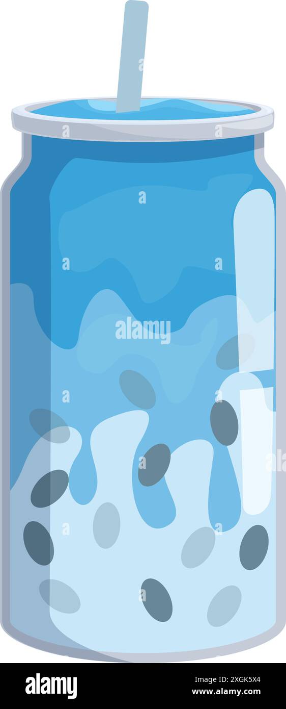 Refreshing illustration of a can of bubble tea with boba pearls ...