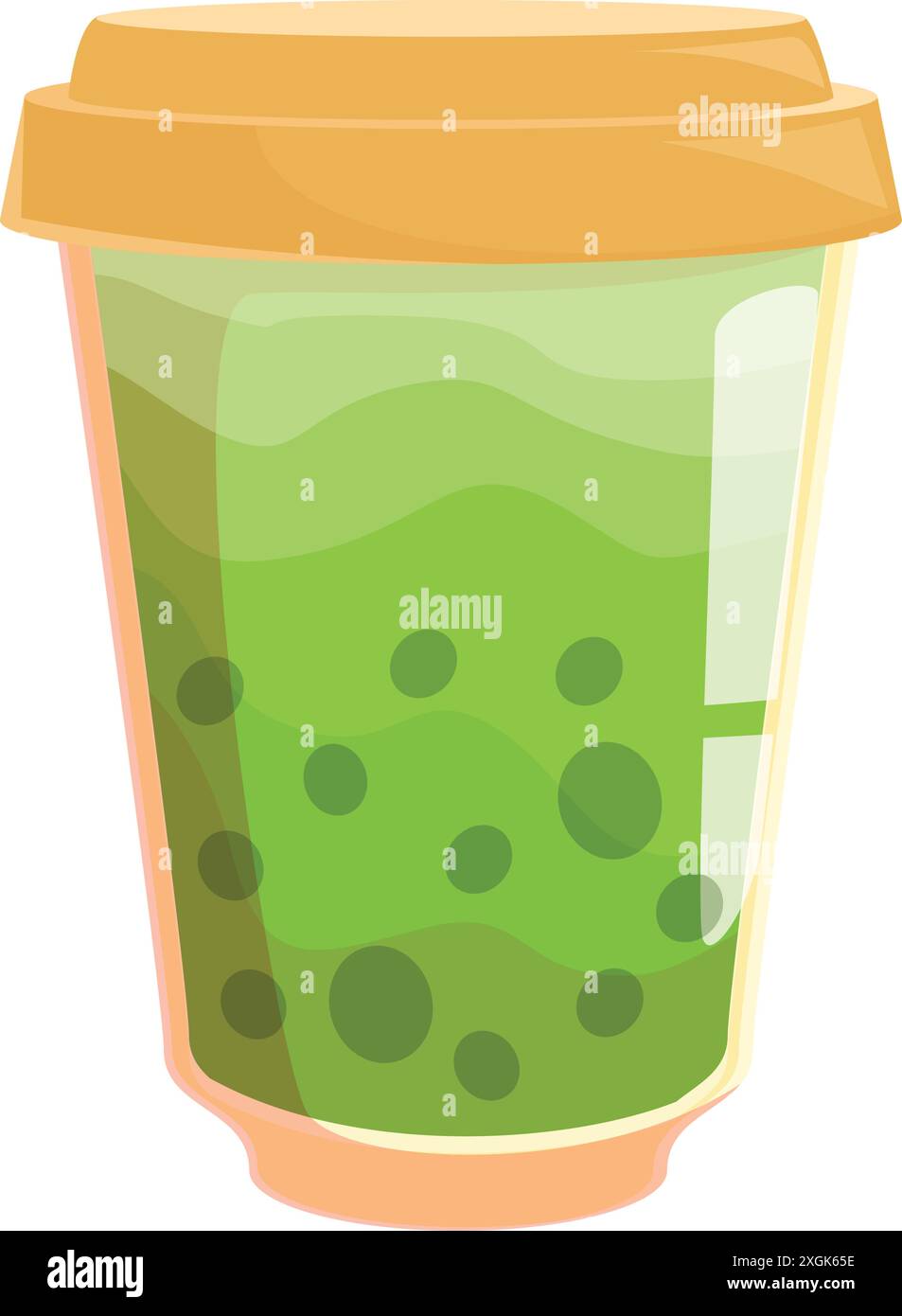 Plastic cup full of matcha bubble tea with tapioca pearls is waiting ...