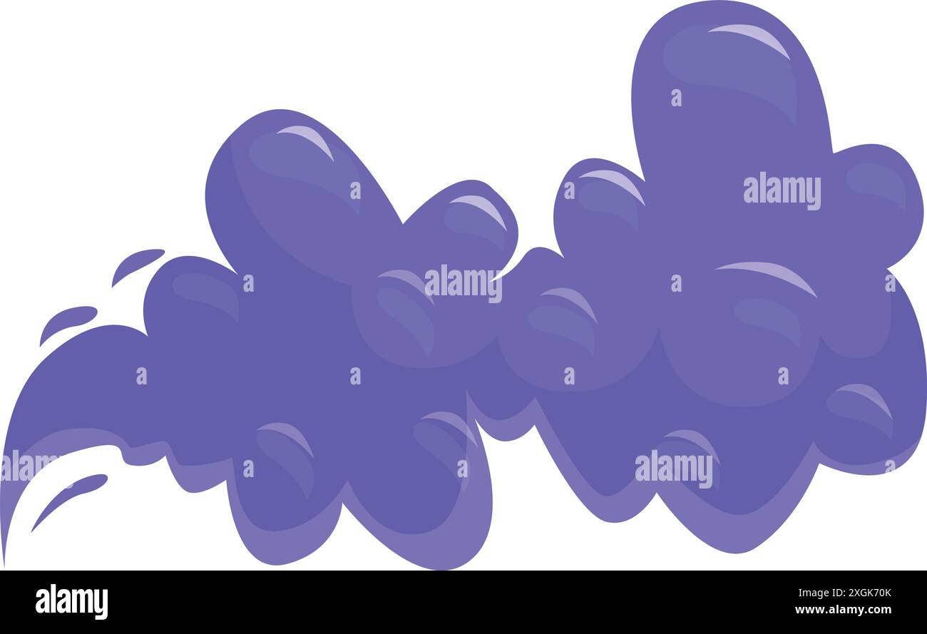 Cartoon illustration of a simple purple cloud, floating and leaving a ...