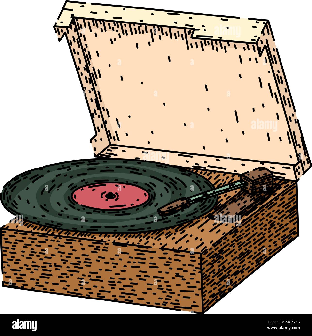 vinyl player retro technology devices sketch hand drawn vector Stock ...