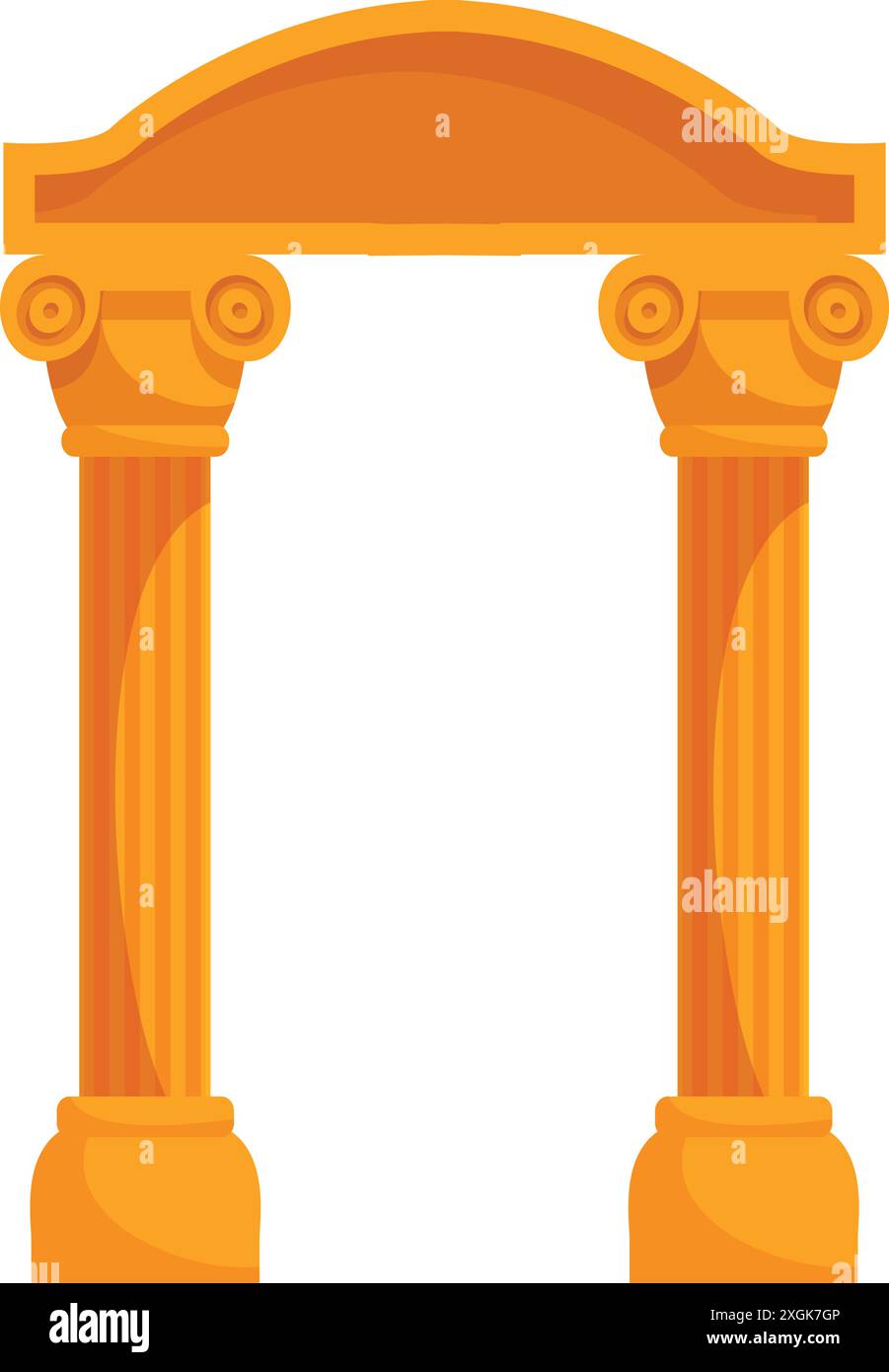 Ancient entrance with two columns and upper part is isolated on white ...