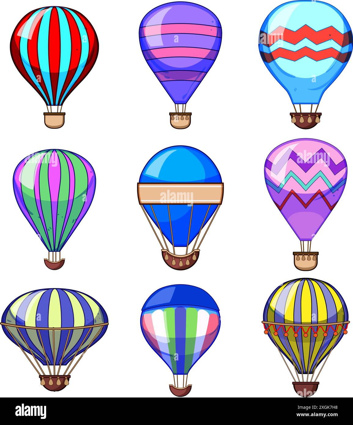 hot air balloon set cartoon vector illustration Stock Vector Image ...