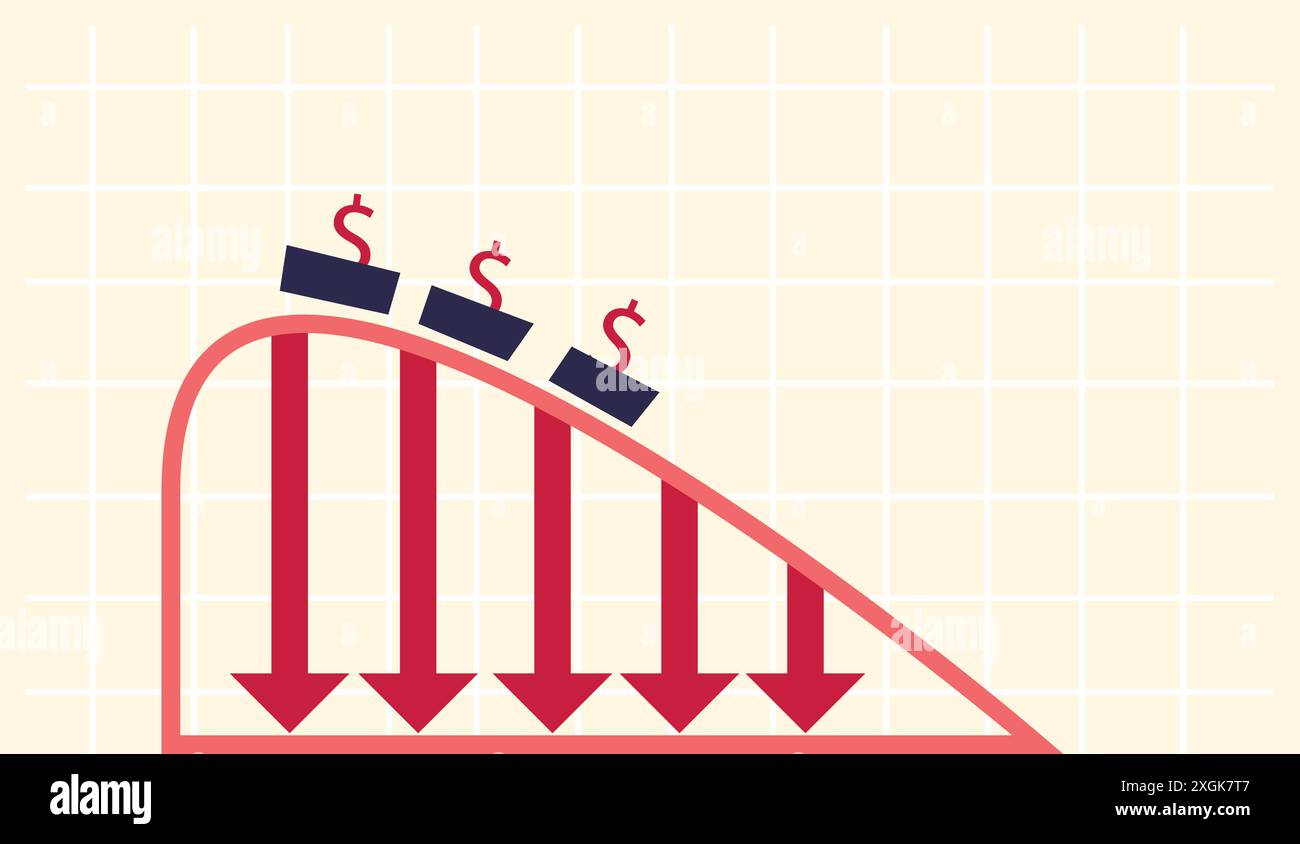 Dollar money monetary price falling and value decreasing, roller ...