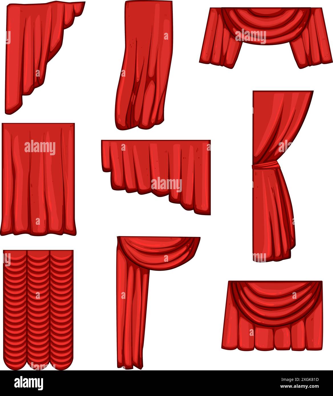 red curtain set cartoon vector illustration Stock Vector Image & Art ...