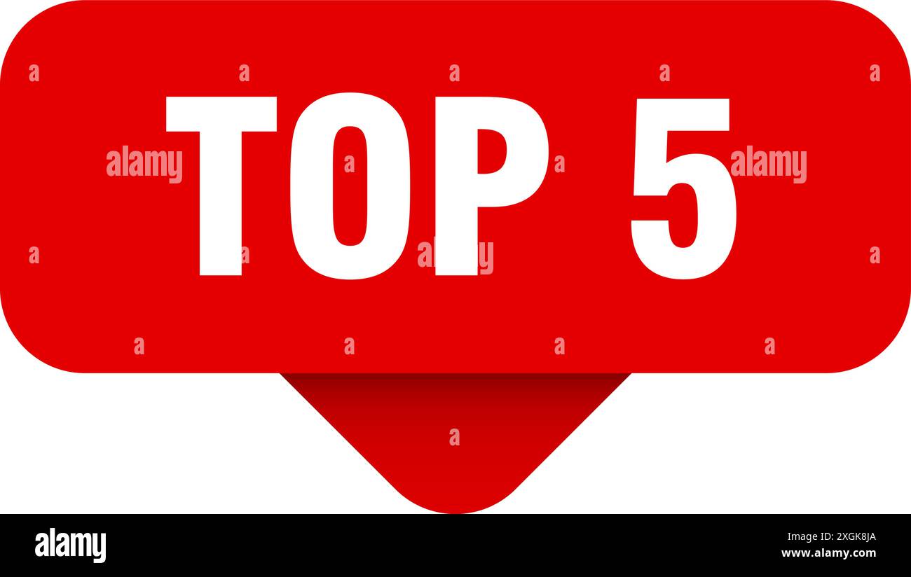 top 5 sticker. top 5 sign on transparent background. rectangular button ...