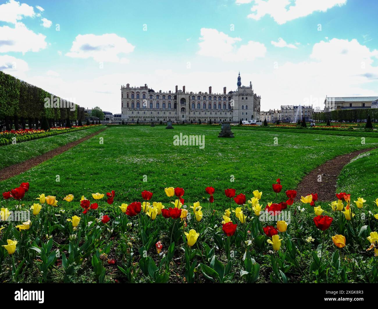 Chateau Saint-Germain-en-Laye seen across the park landscape with ...