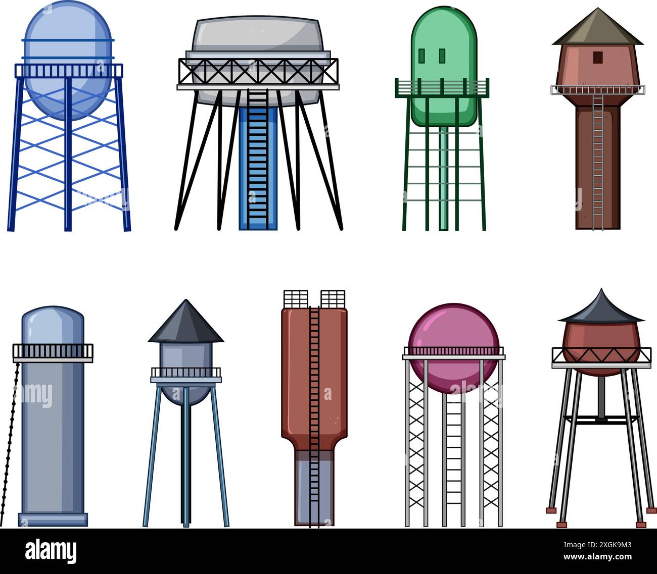 water tower set cartoon vector illustration Stock Vector Image & Art ...