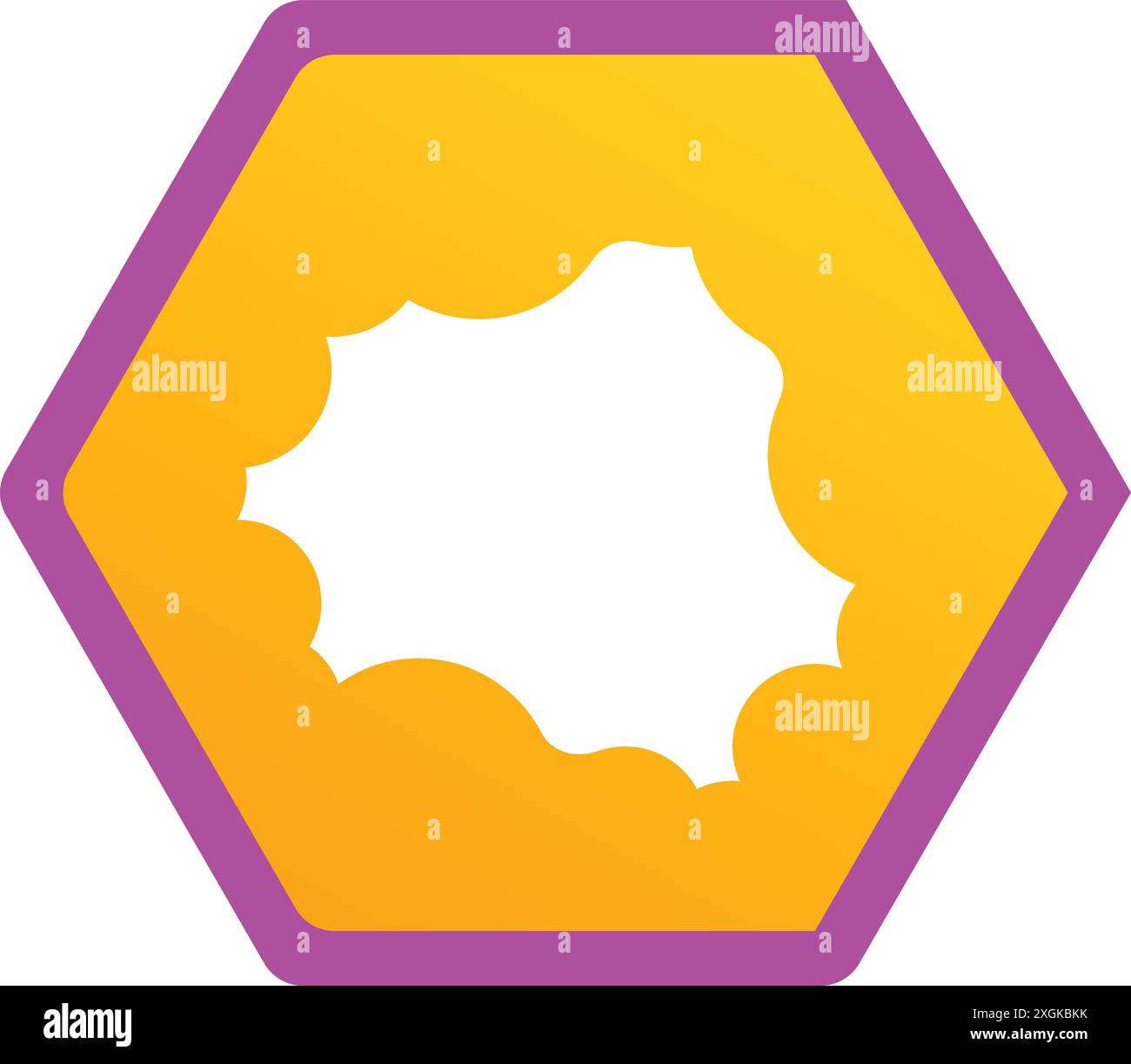 Yellow hexagon with a purple outline presenting an empty thought bubble ...