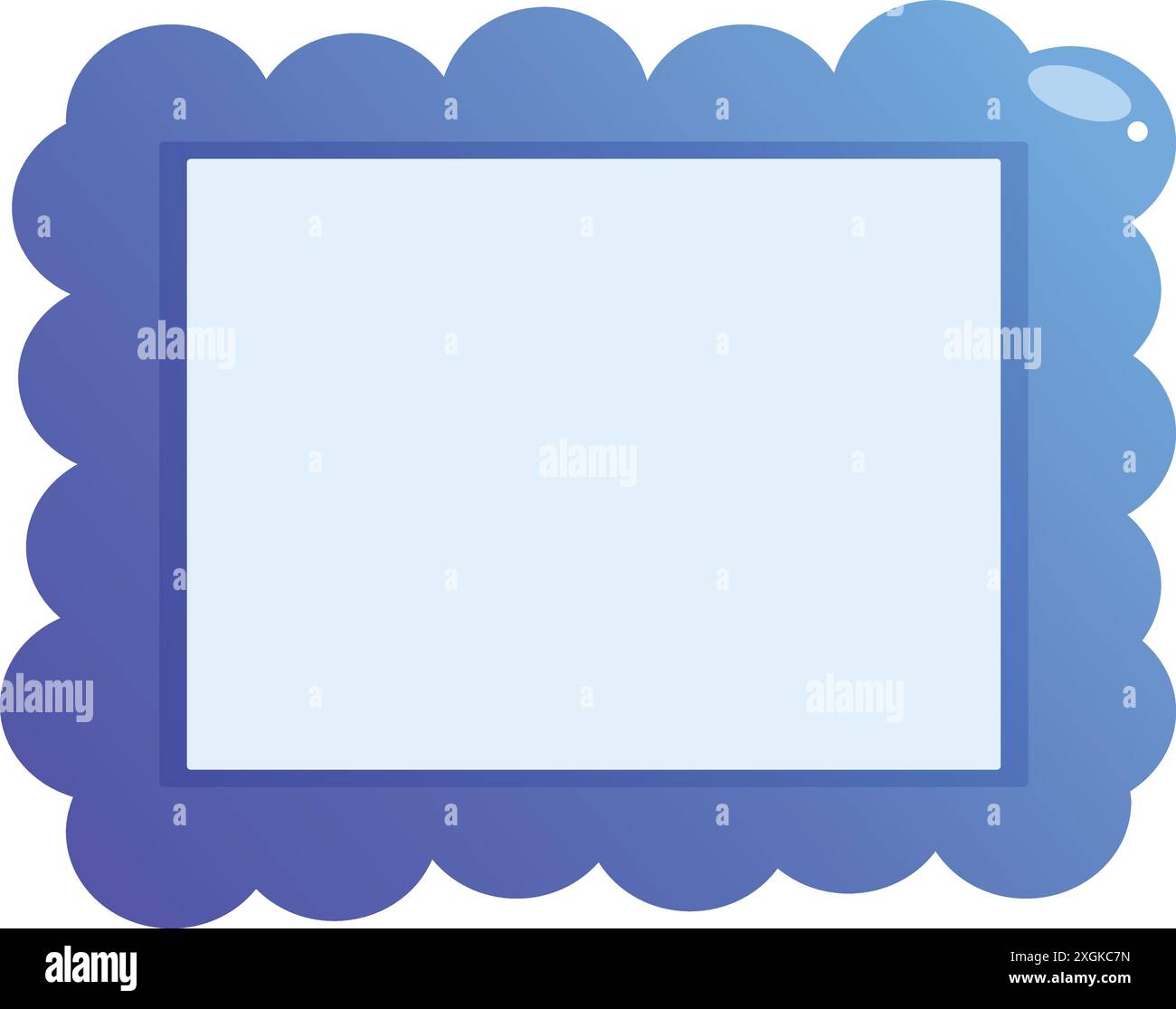 Simple blue picture frame with a scalloped edge is providing copy space ...