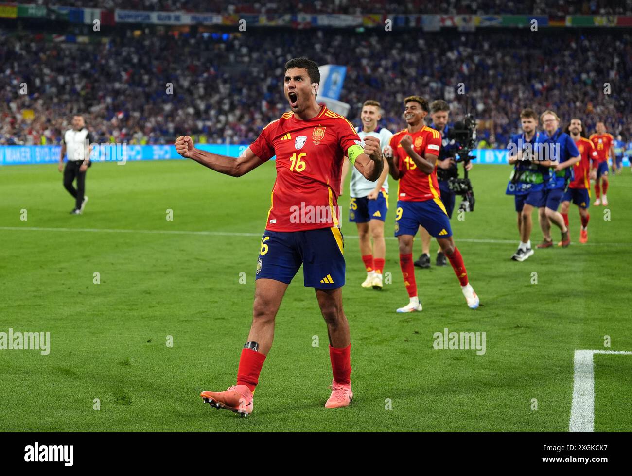 Spain's Rodri celebrates after winning the UEFA Euro 2024, semi-final ...