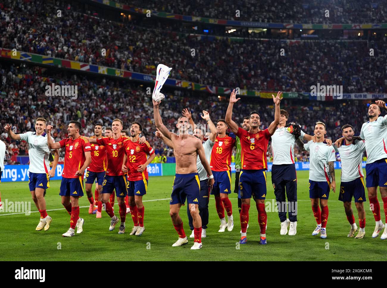 Spain players celebrate after winning the UEFA Euro 2024, semi-final ...