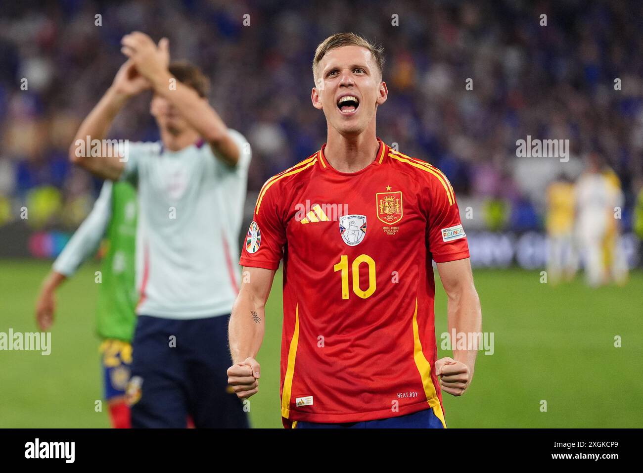 Spain's Dani Olmo (right) celebrates after winning the UEFA Euro 2024 ...
