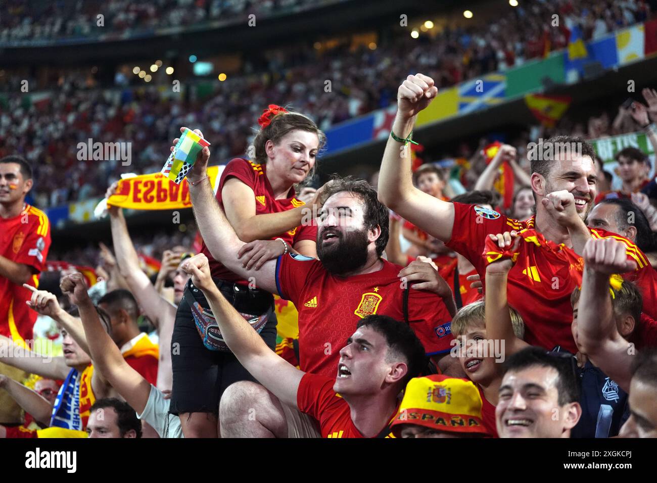 Spain fans in the stands celebrate thier team winning the UEFA Euro ...