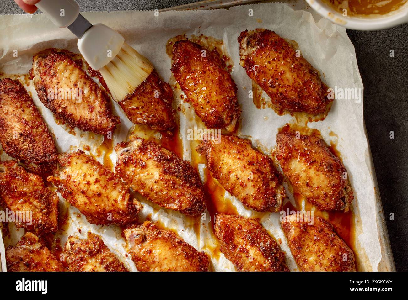 closeup of baked crispy spicy chicken wings, top view Stock Photo - Alamy