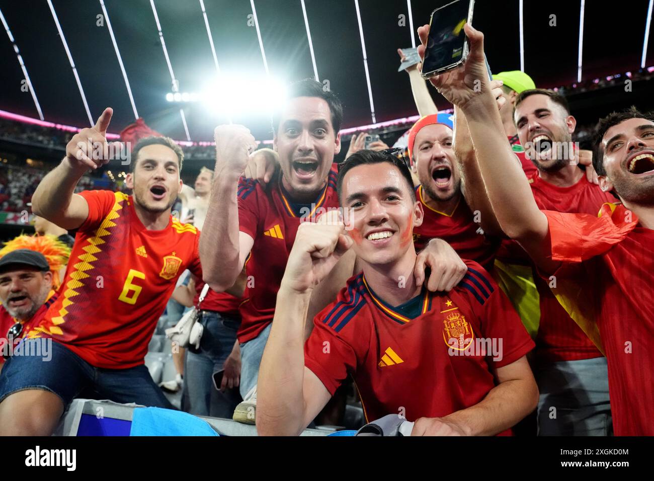 Spain fans in the stands celebrate their team winning the UEFA Euro ...