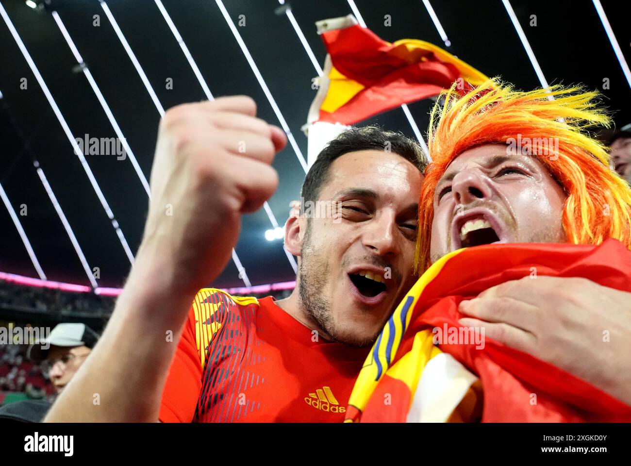 Spain fans in the stands celebrate their team winning the UEFA Euro ...