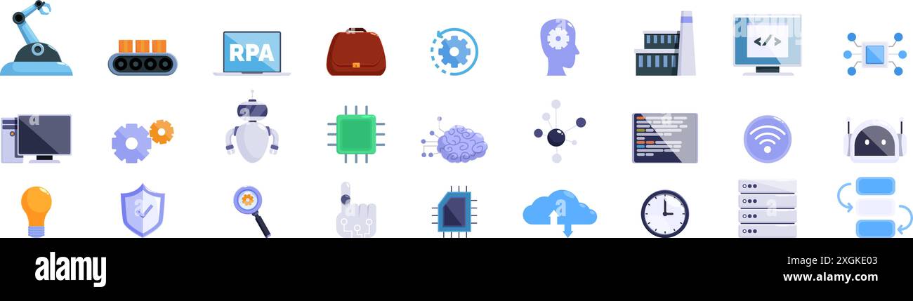 Rpa icons set automation software development process with rpa hi-res ...