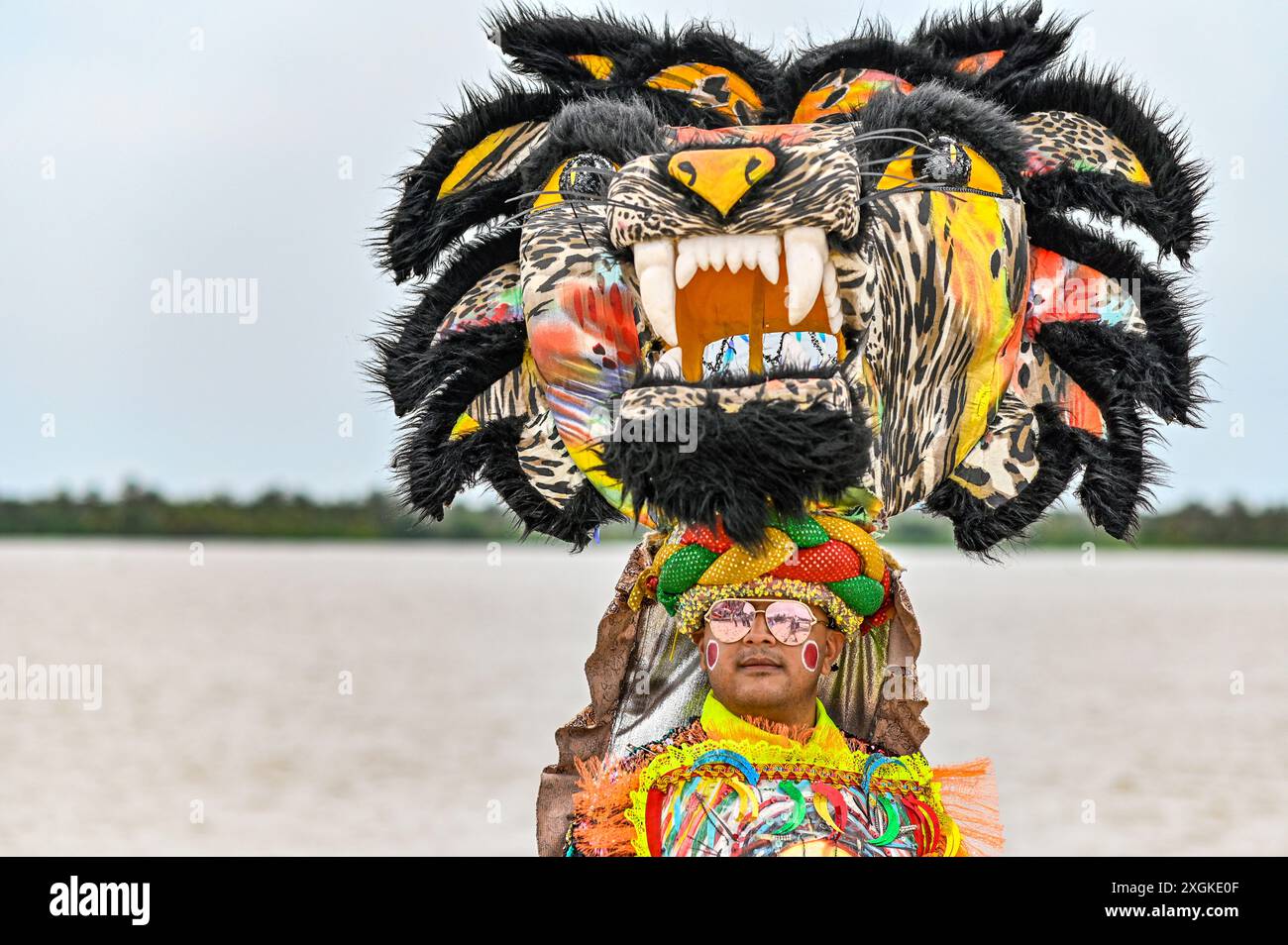 A striking portrait of a Congo performer at the Barranquilla Carnival ...