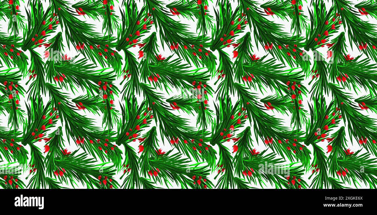 Modern christmas foliage fir branch border in traditional red green ...