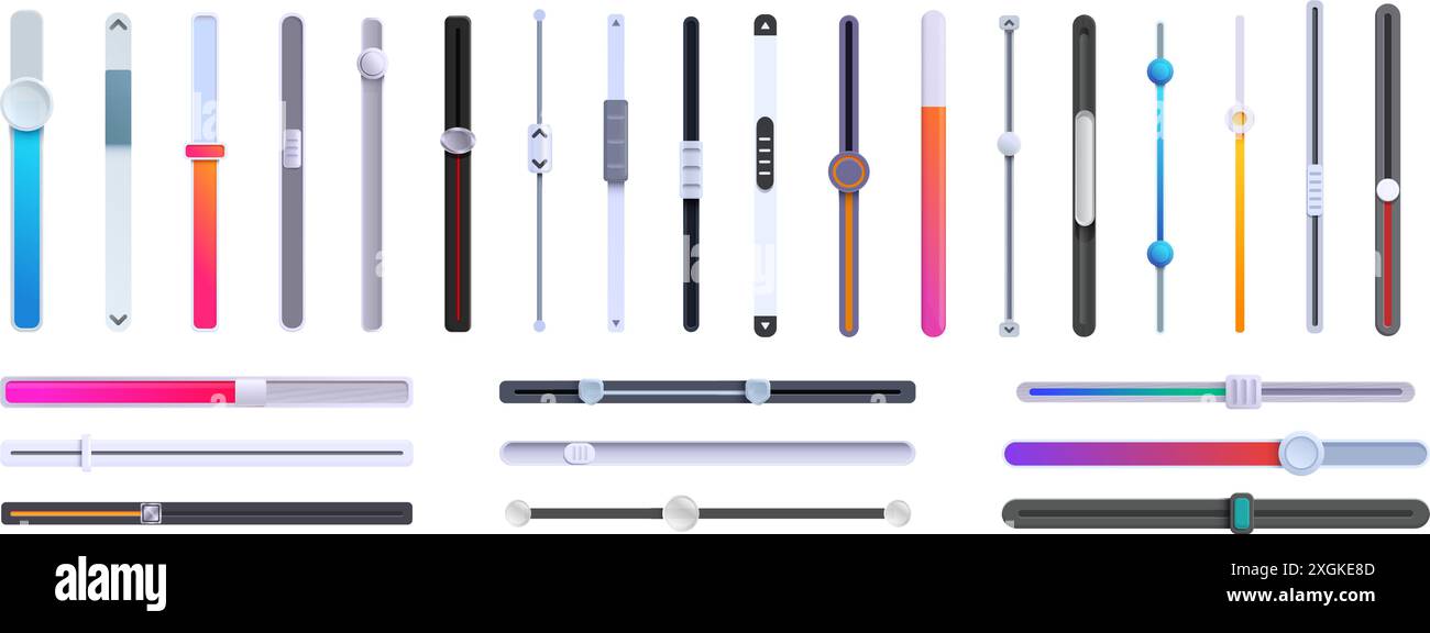 Scrollbar icons set. Set of graphic user interface elements showing completion status using ...