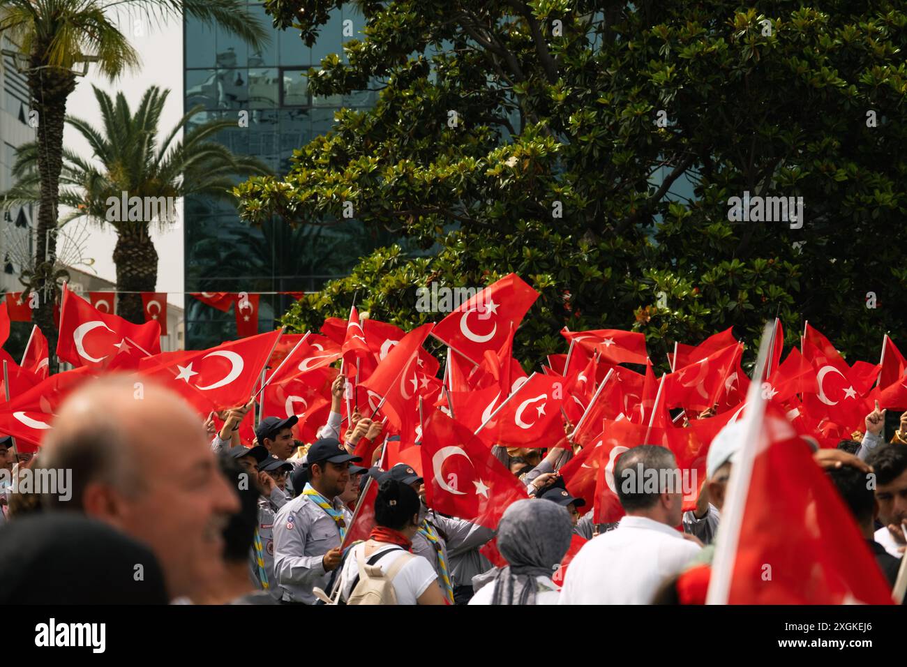 Izmir, Turkey - May 19 2024: Scouts marching with Turkish flags during ...
