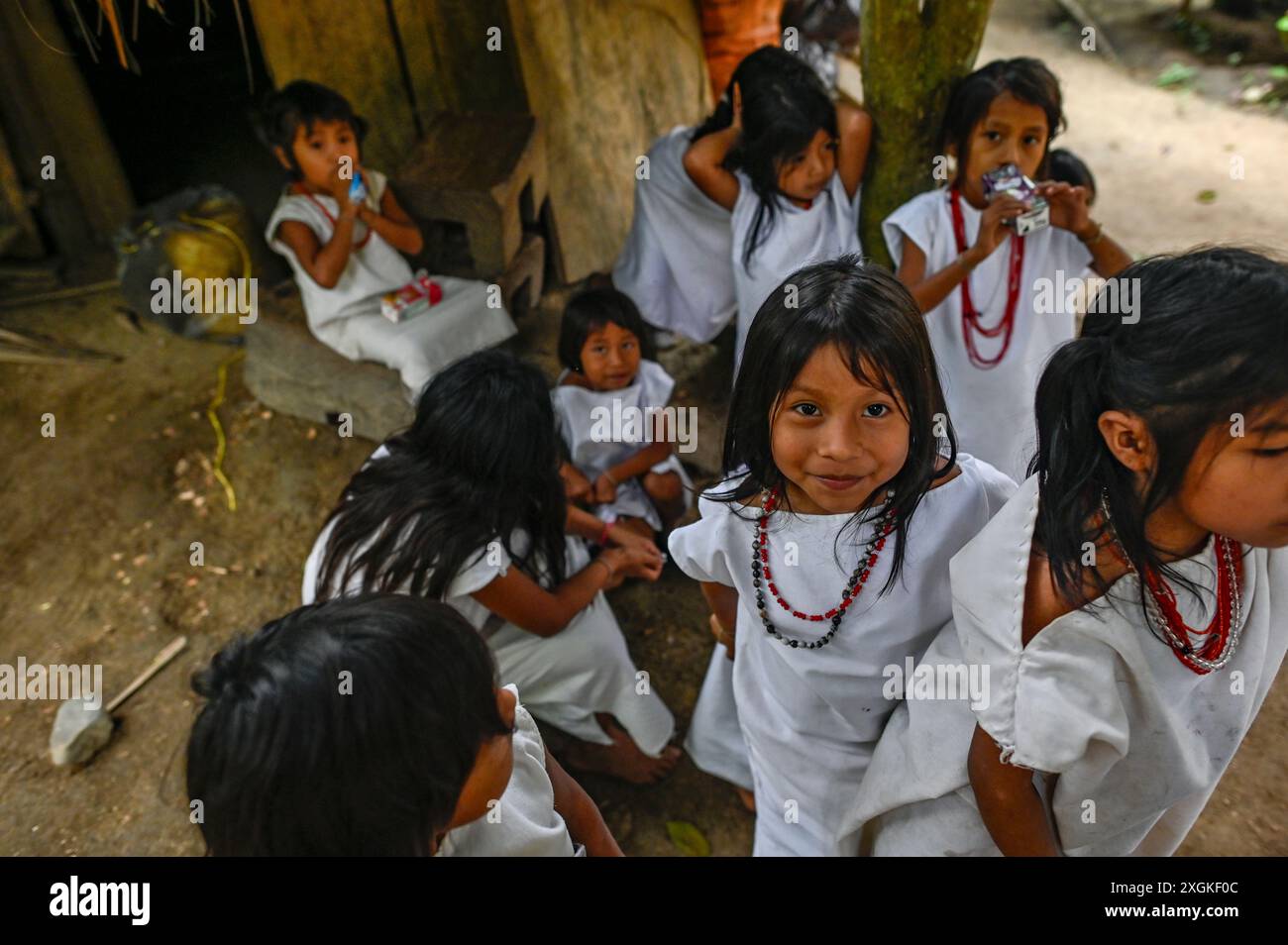 Indigenous Kogi children play joyfully in the Kogui Taiku community ...