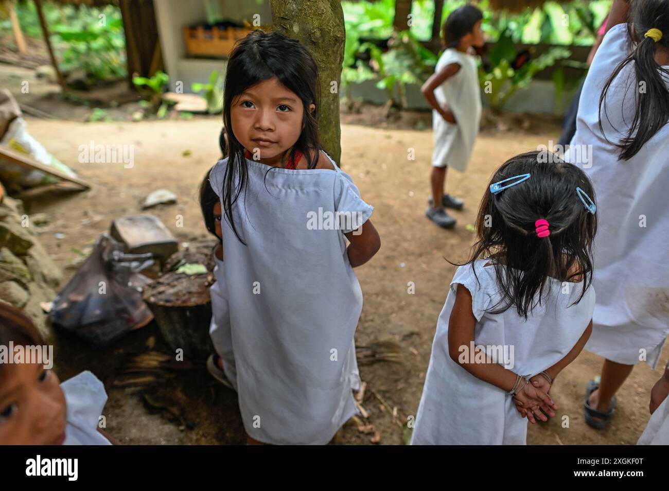 Indigenous Kogi children play joyfully in the Kogui Taiku community ...
