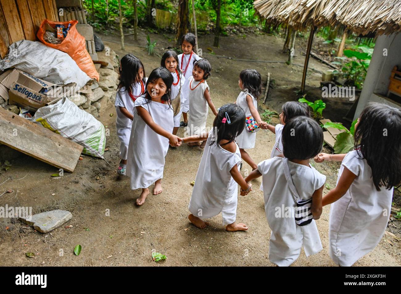 Indigenous Kogi children play joyfully in the Kogui Taiku community ...
