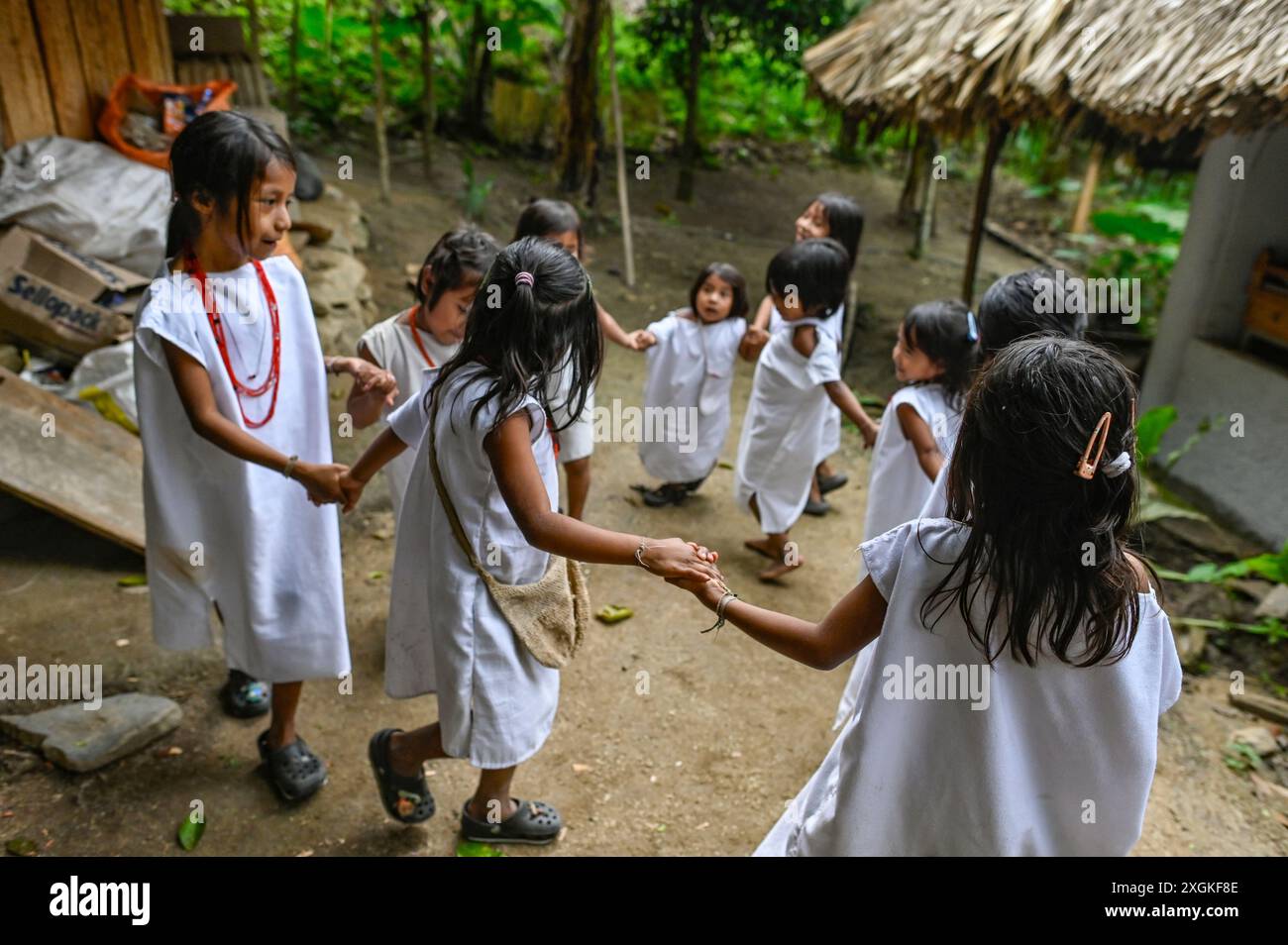 Indigenous Kogi children play joyfully in the Kogui Taiku community ...