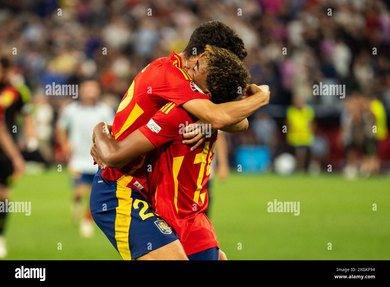 Munich, Germany. 09th July, 2024. Lamine Yamal (19) of Spain seen in ...
