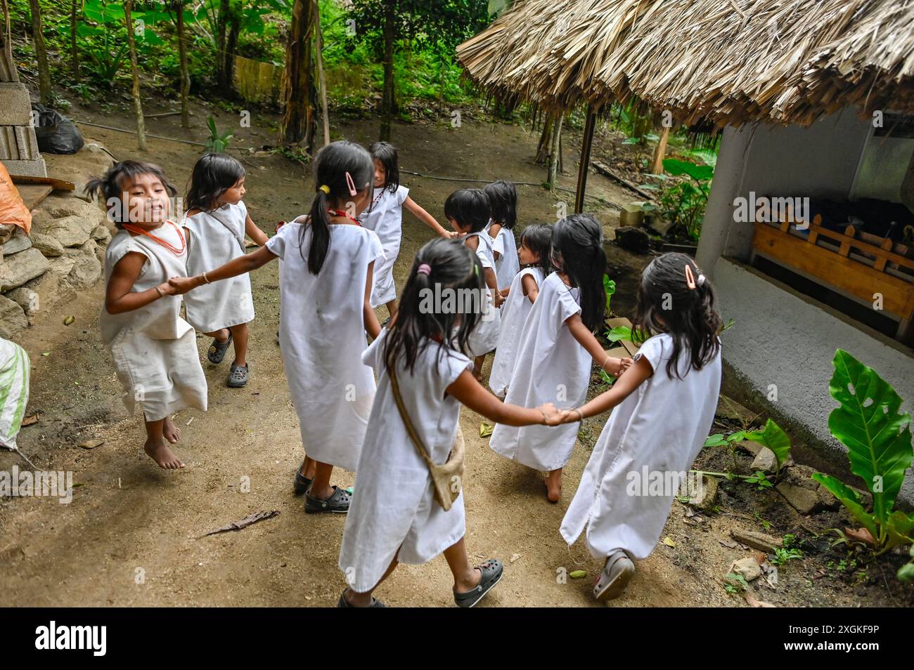 Indigenous Kogi children play joyfully in the Kogui Taiku community ...
