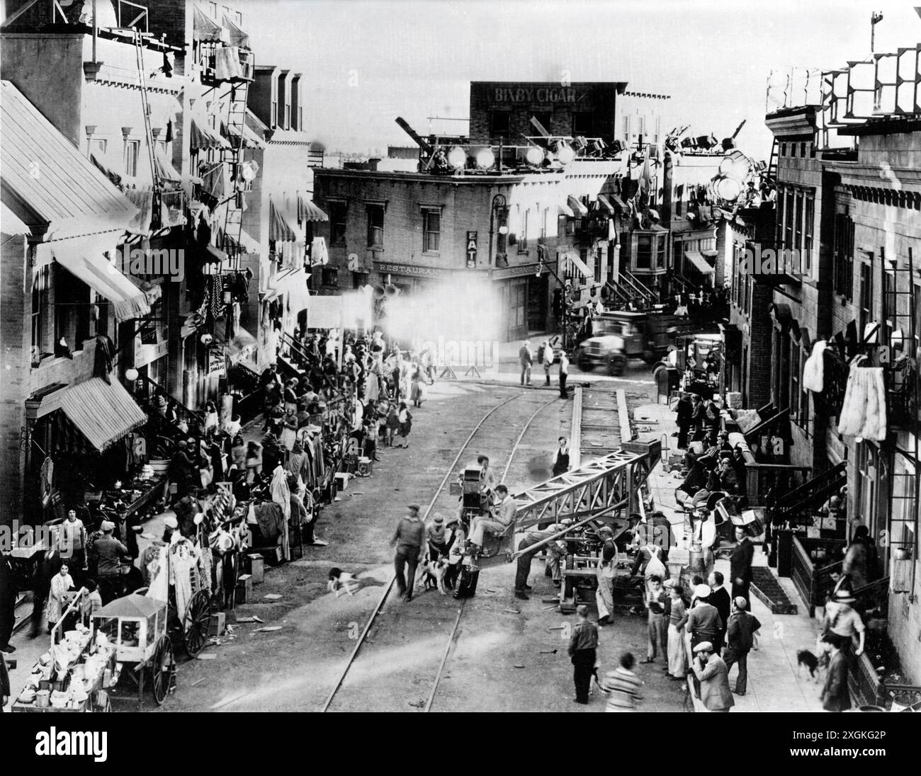 On set candid filming NEW YORK Ghetto scene from camera crane ...