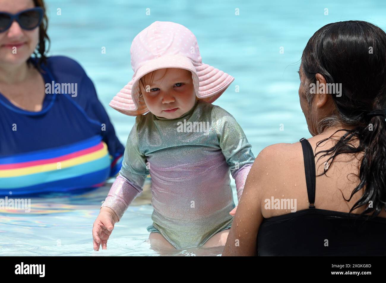 New York, USA. 09th July, 2024. Sixteen month-old Aurora plays in the ...