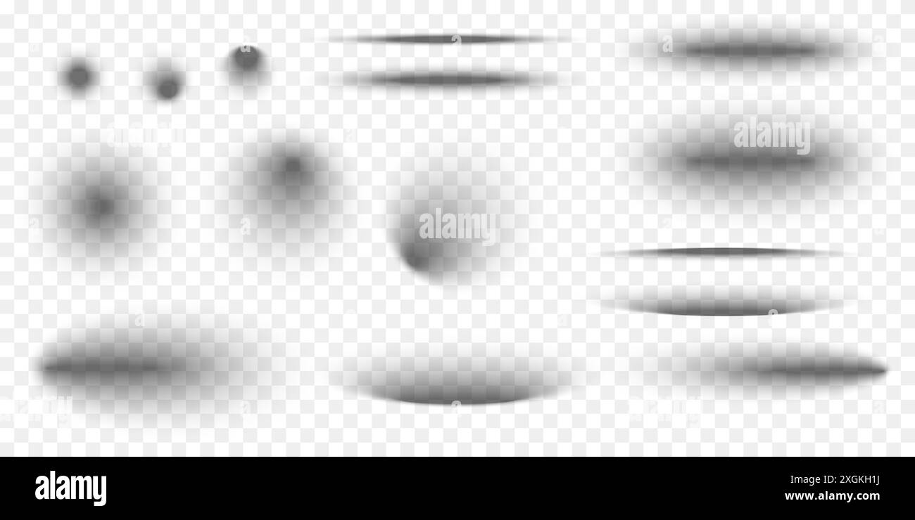 Set of circle and oval shadow effects. Different realistic soft grey ...