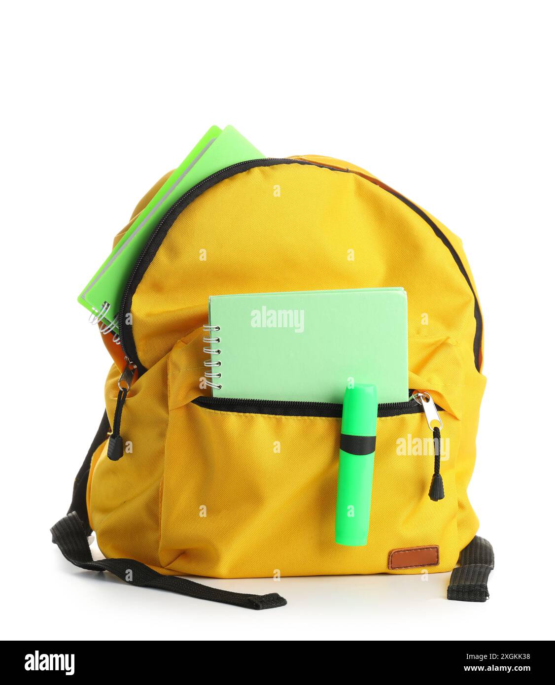 Backpack with marker and notebooks on white background Stock Photo - Alamy