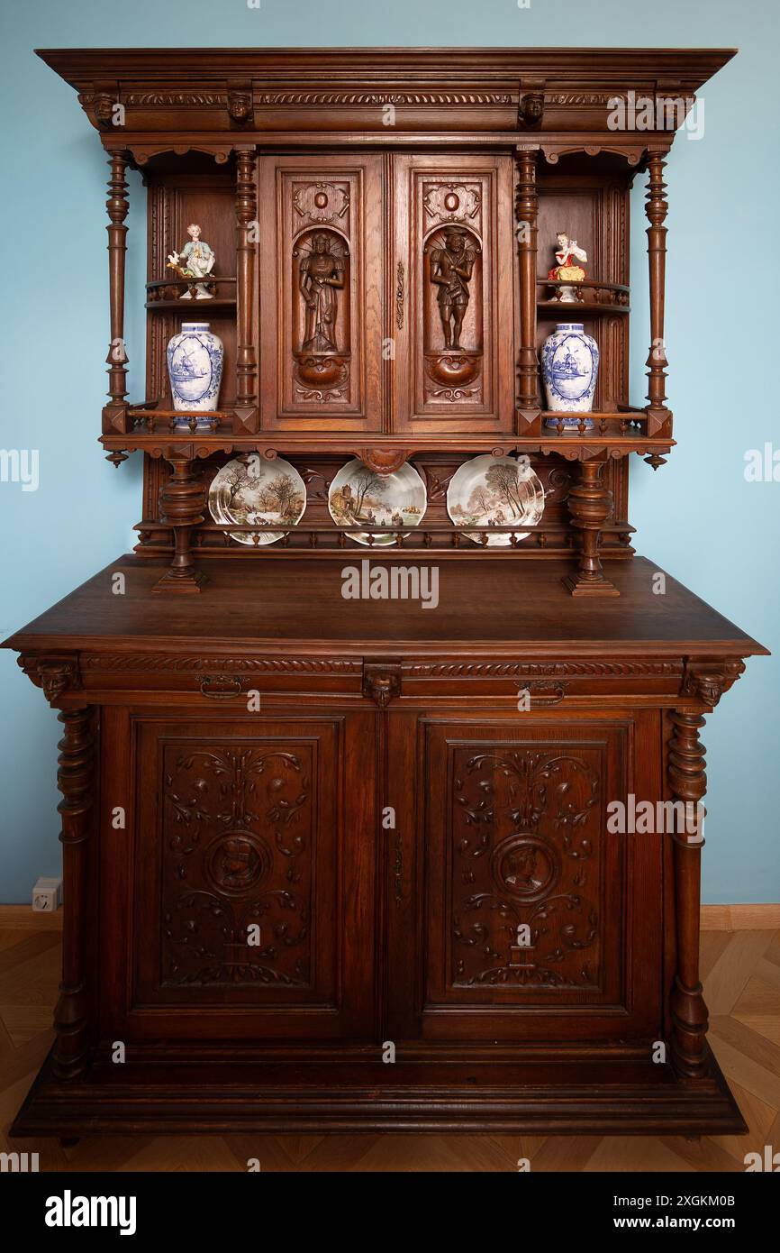 Old vintage wooden ornate buffet Stock Photo - Alamy