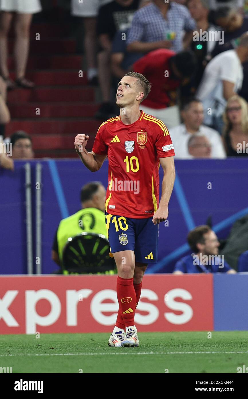 Dani Olmo (Spain) celebrates after scoring his team's second goal ...