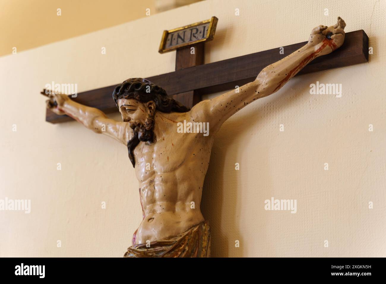 Astorga, Spain - June 4, 2023: A statue depicting Jesus Christ hanging ...