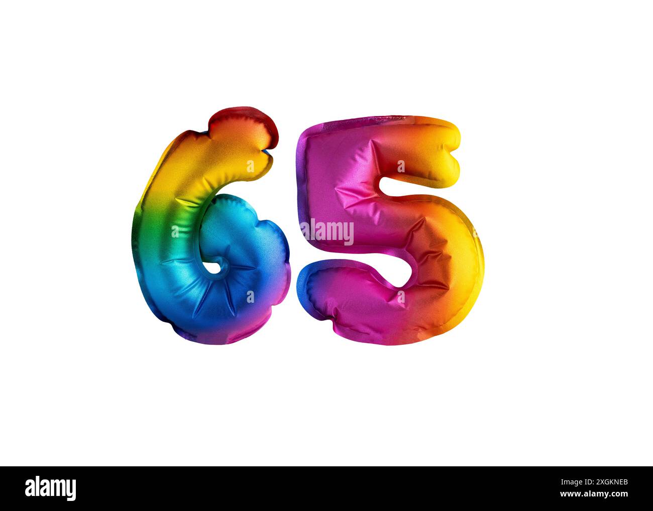 Multicolored balloon for number 65 celebration. Happy birthday on white ...