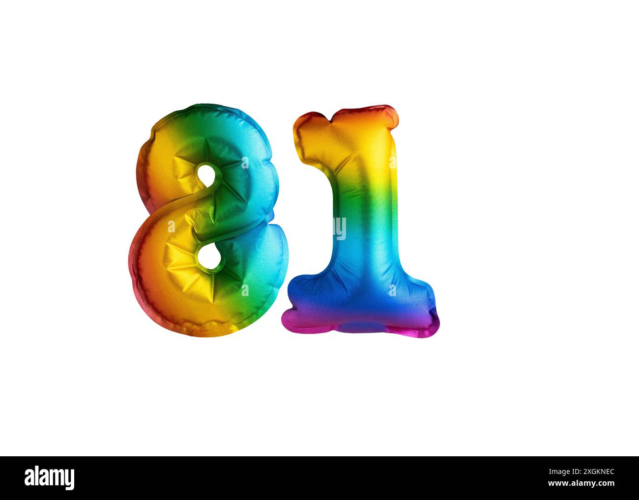 Multicolored balloon for number 81 celebration. Happy birthday on white ...