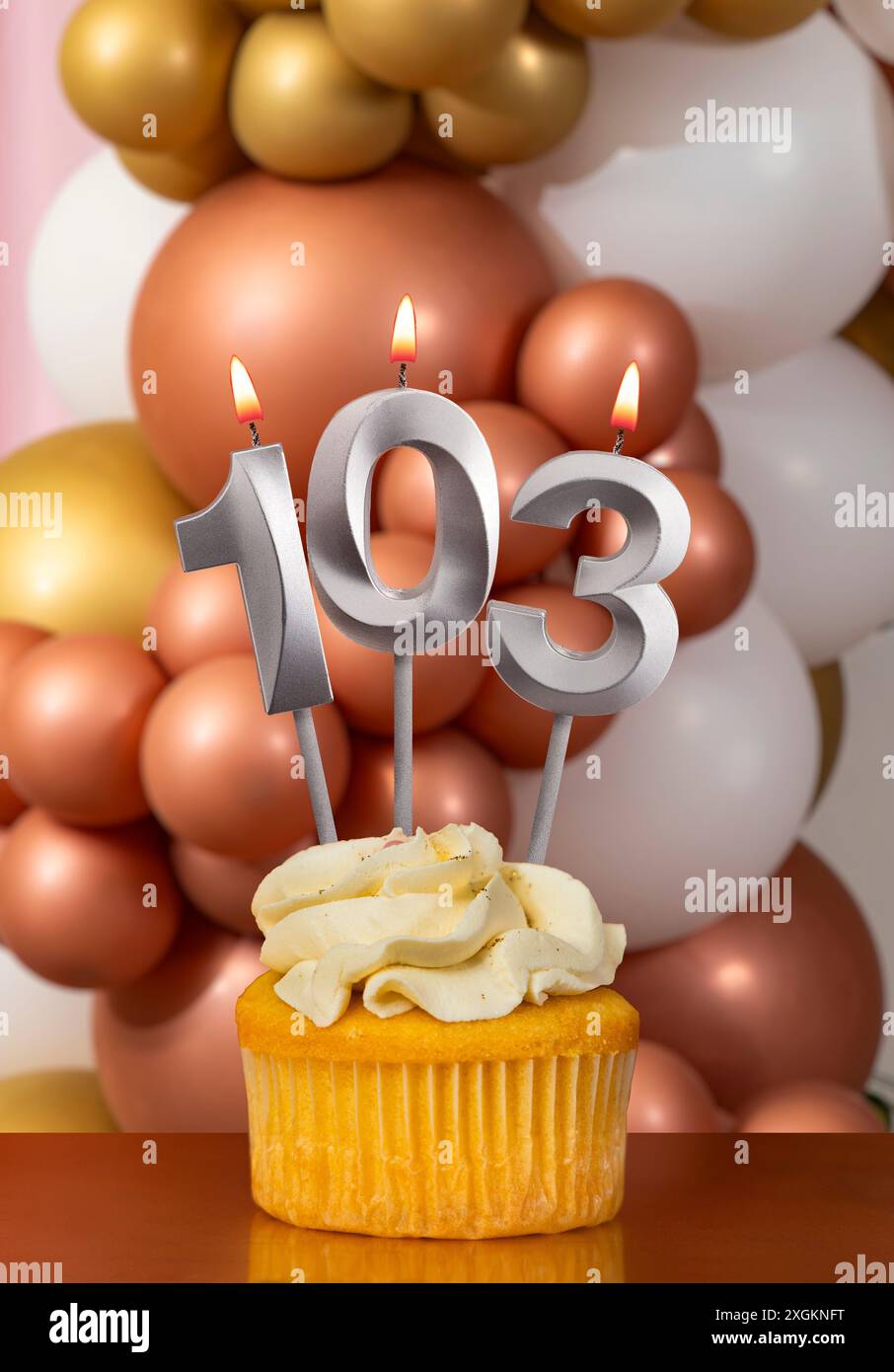 Cupcake with birthday candle on balloons background - Number 103 Stock ...