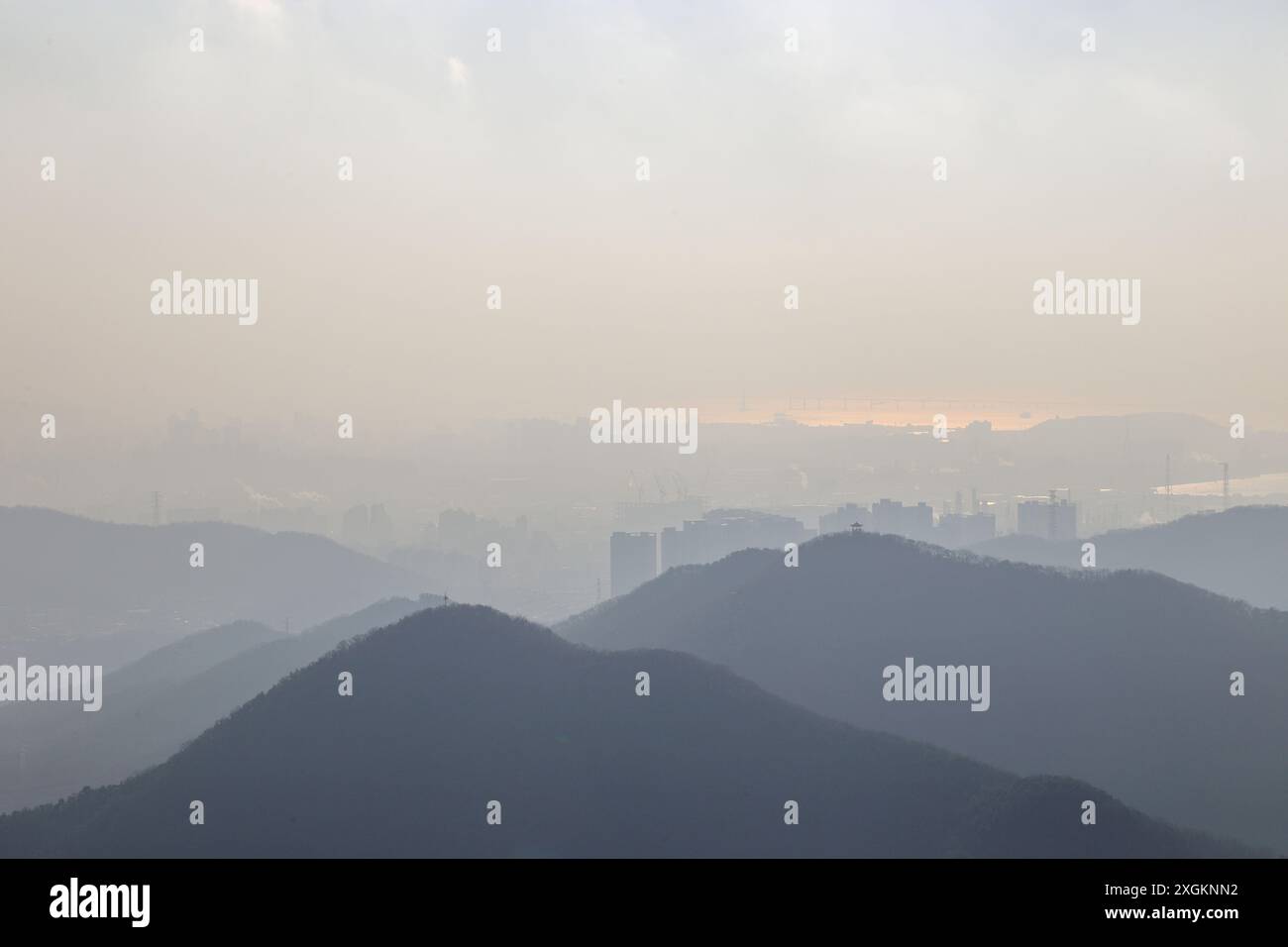 Visible air pollution in one of cities in South Korea Stock Photo - Alamy