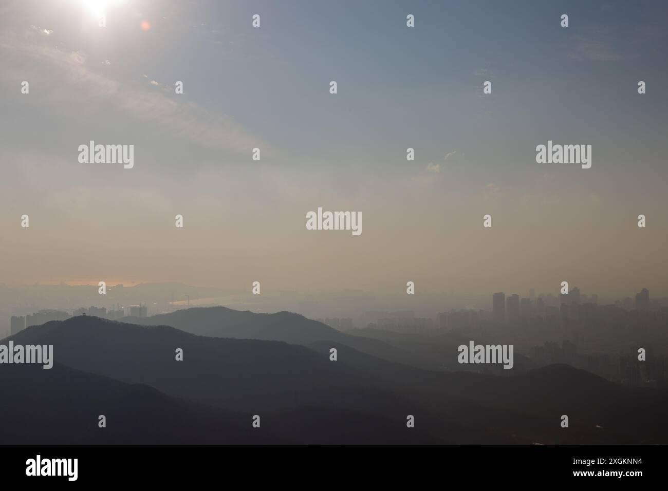 Visible air pollution in one of cities in South Korea Stock Photo - Alamy