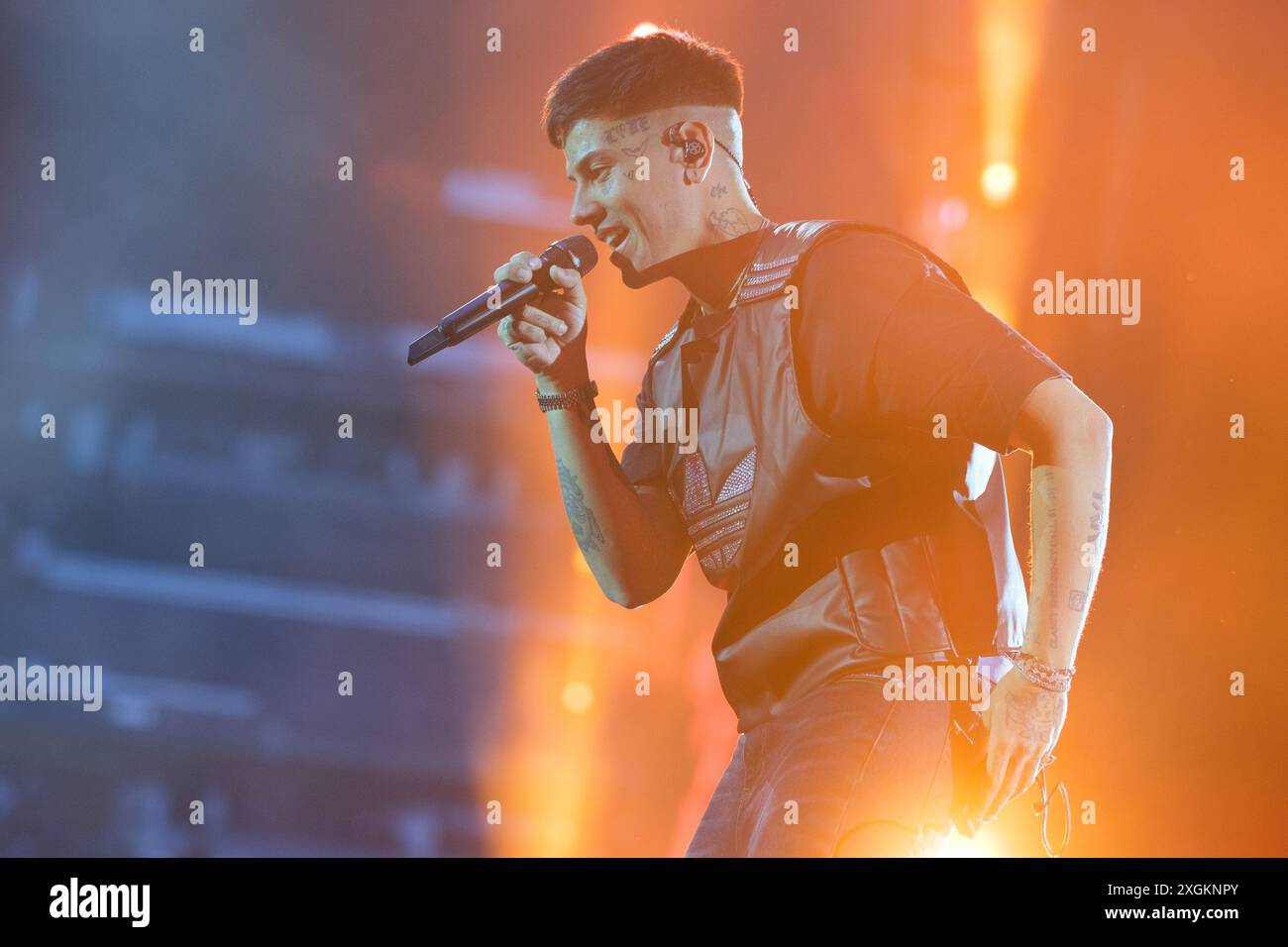 Argentine singer Duki during a performance at the Santiago Bernabeu ...