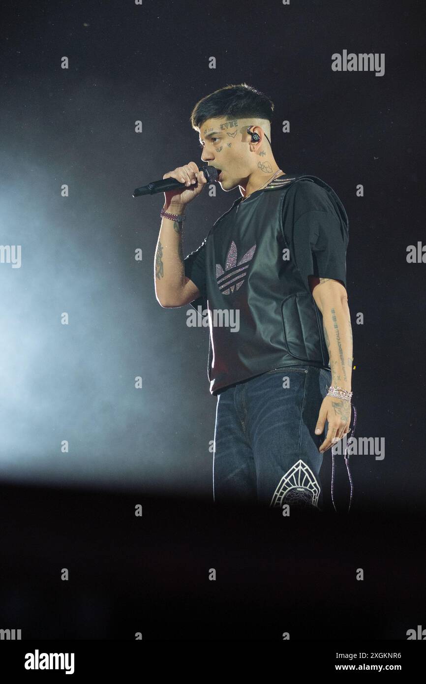 Argentine singer Duki during a performance at the Santiago Bernabeu ...